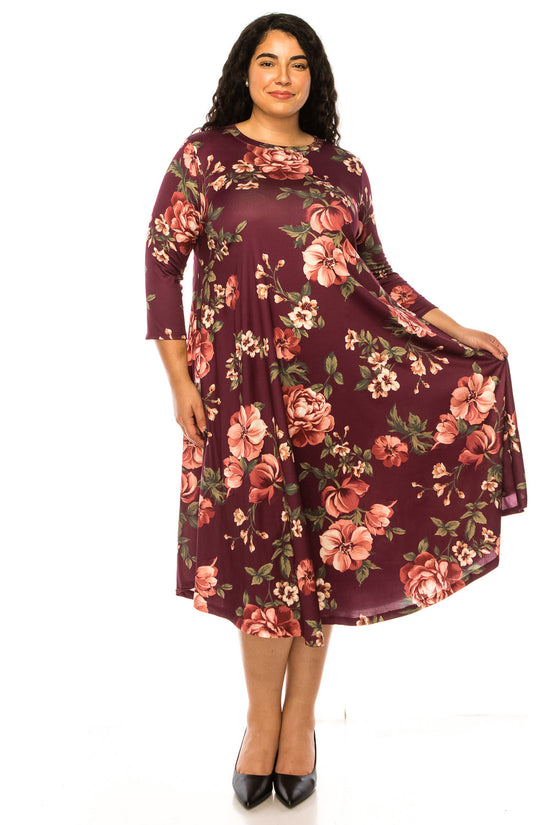 Swing Midi Dress Floral Plus Size – Pastel by Vivienne