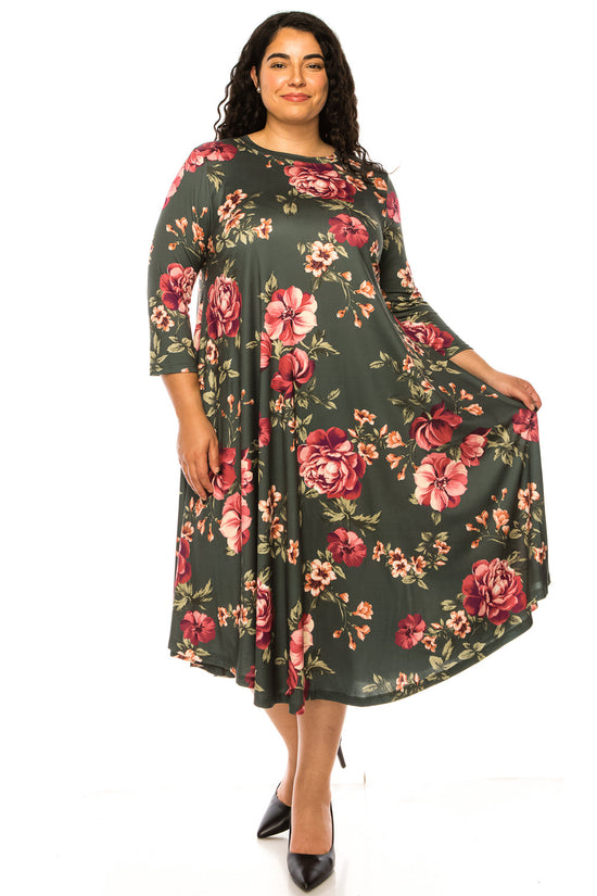 Swing Midi Dress Floral Plus Size – Pastel by Vivienne