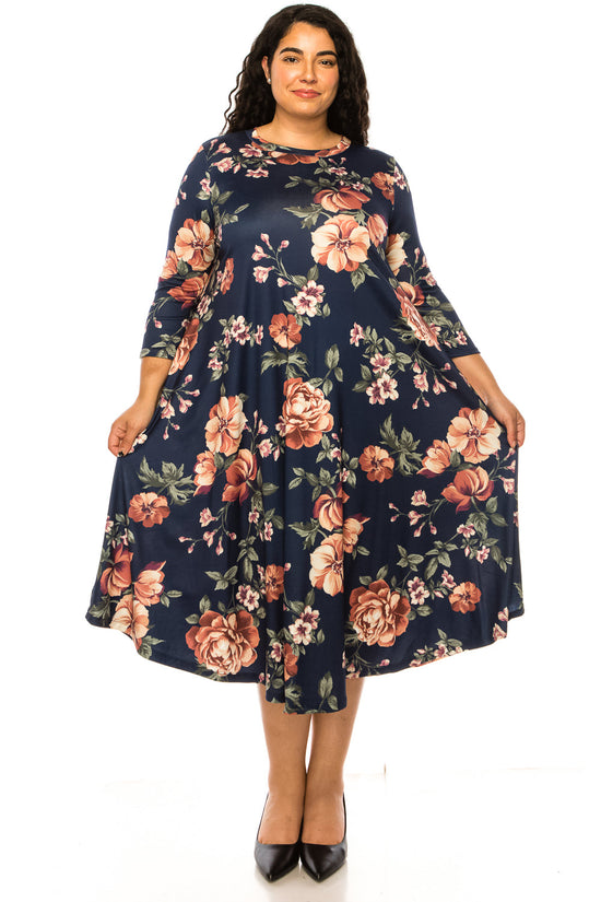 Swing Midi Dress Floral Plus Size – Pastel by Vivienne
