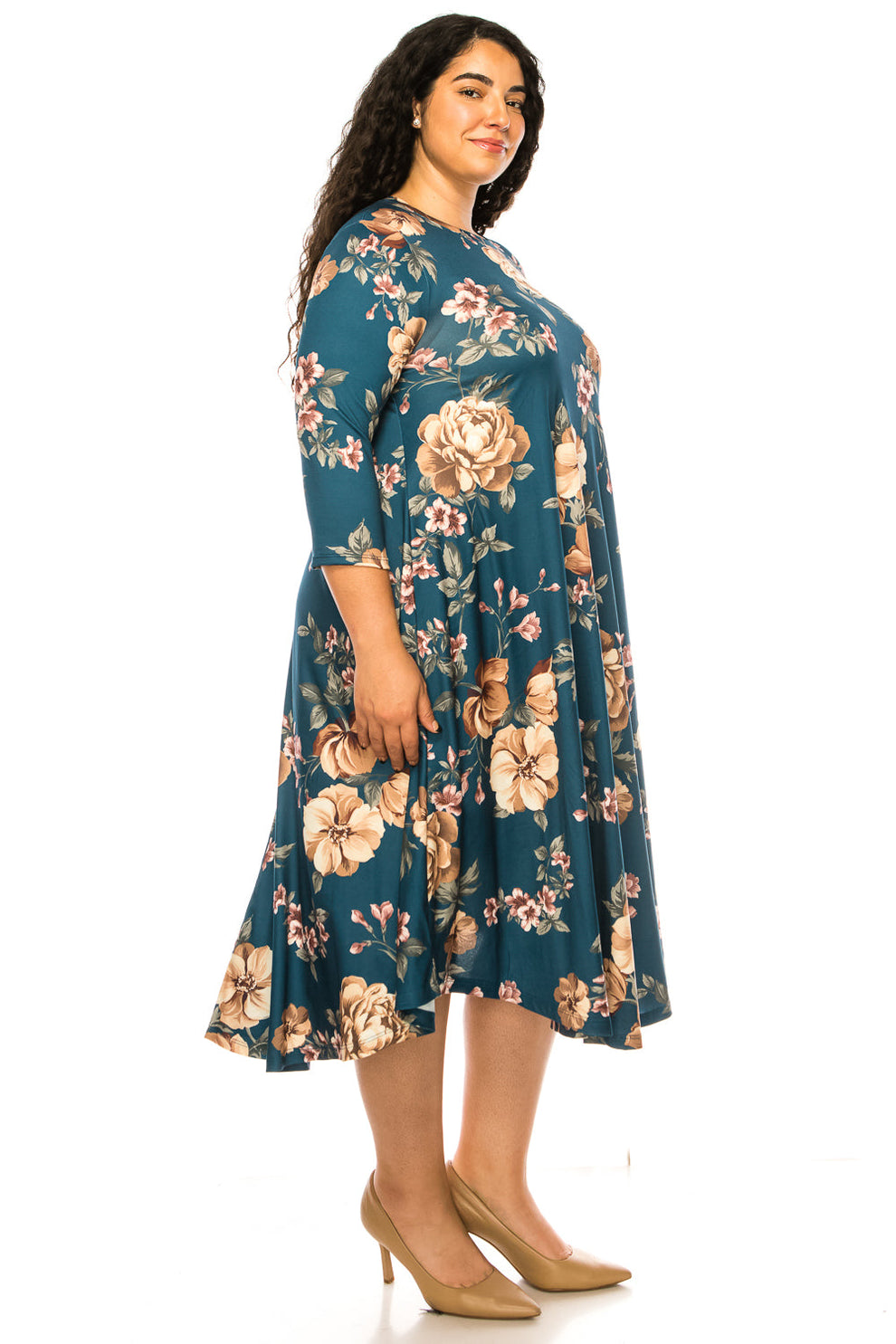 Swing Midi Dress Floral Plus Size – Pastel by Vivienne