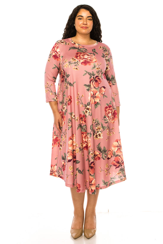 Swing Midi Dress Floral Plus Size – Pastel by Vivienne