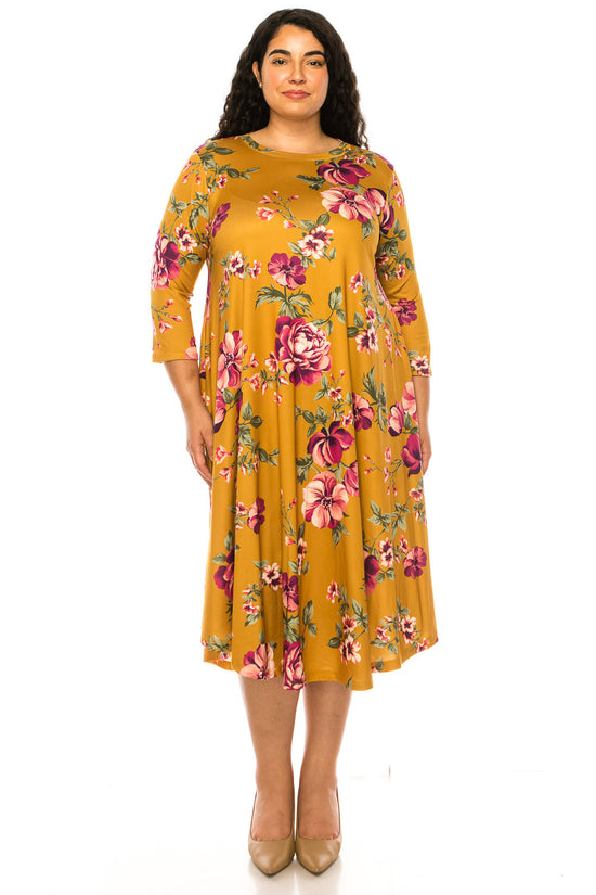 Swing Midi Dress Floral Plus Size – Pastel by Vivienne